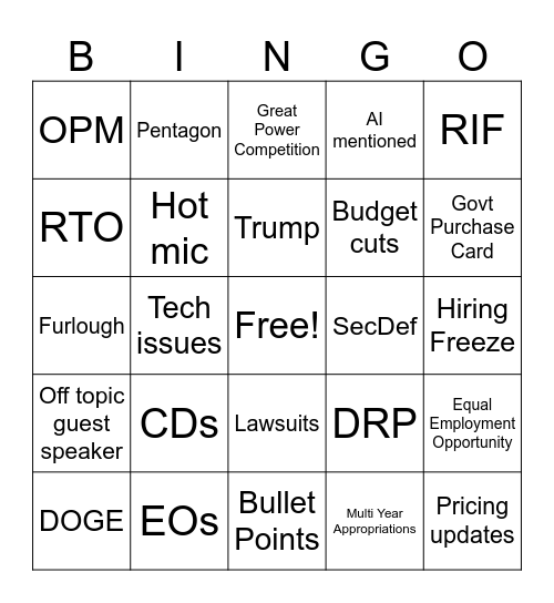 Trend Training Bingo Card