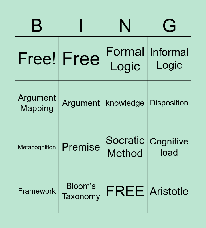 Critical Thinking Bingo Chapters 1-4 Bingo Card