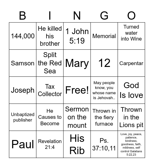 Bible Trivia Bingo Card