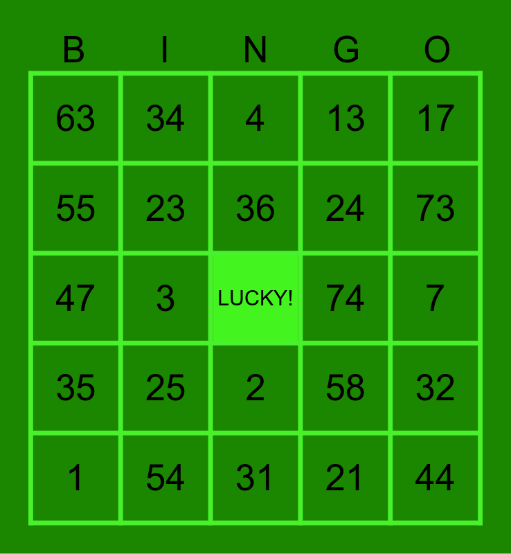 ST. PATTY BINGO Card