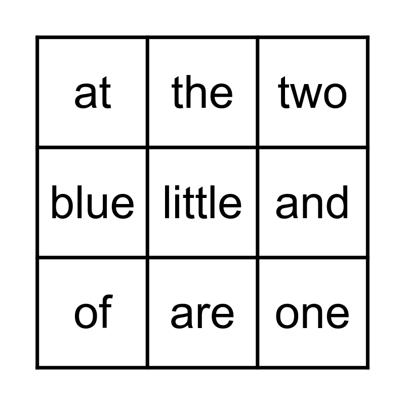 Tricky Word Bingo Card