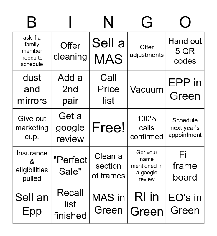 Morale Booster Bingo Card