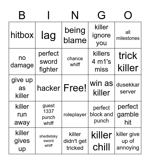 Forsaken Gameplay Bingo Card