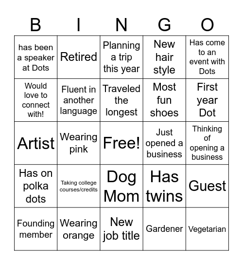 I ROCK THE DOTS Bingo Card