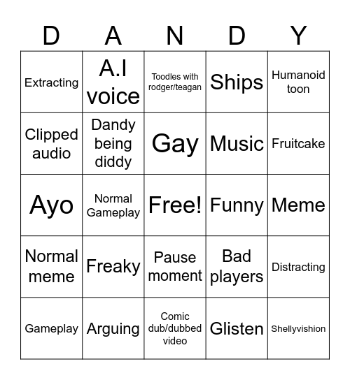 Dandy's world bingo Card