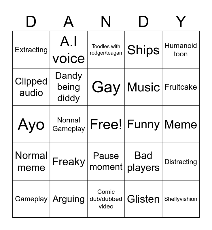 Dandy's world bingo Card