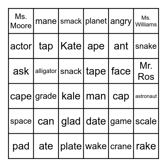 Connect 4 for A-E Bingo Card