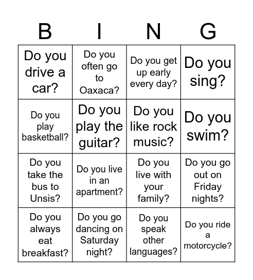 SIMPLE PRESENT Bingo Card