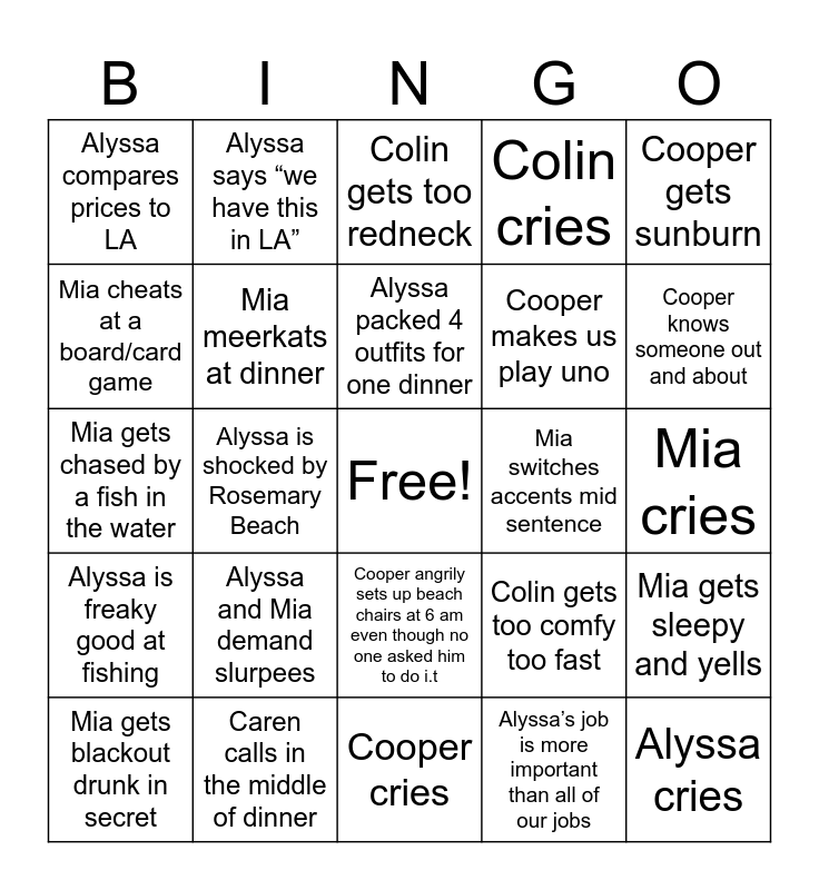Beach Bingo Card