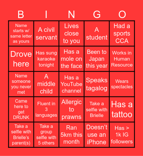 First 5 winners get a prize! Remember the names for each box! Bingo Card