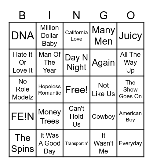 ASSP Singo Bingo 2025 - Rap Bingo Card