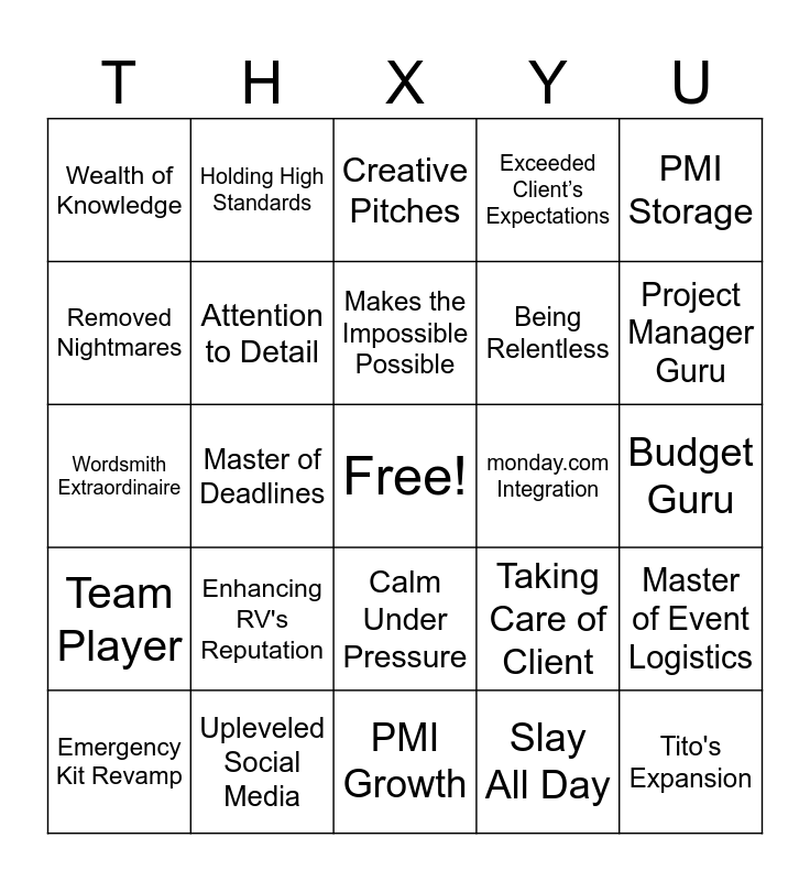 RED VELVET EMPLOYEE APPRECIATION! Bingo Card