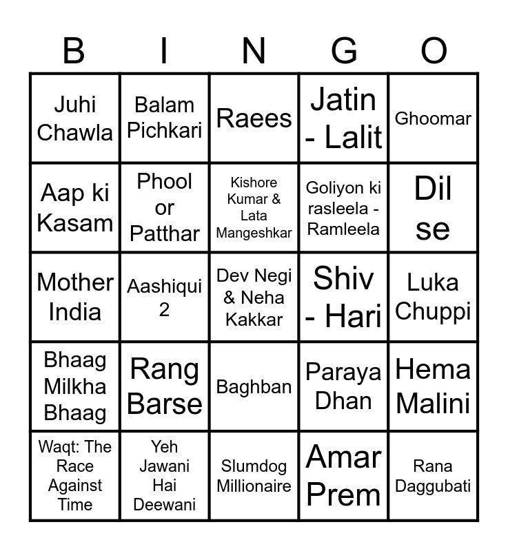 Bollywood Holi Bingo! Bingo Card