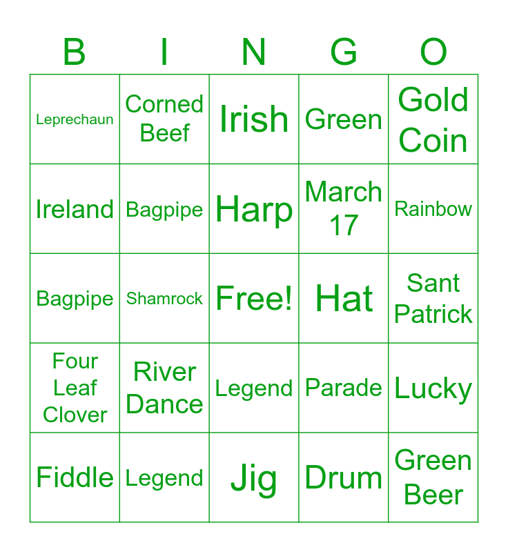 St patty bingo Card
