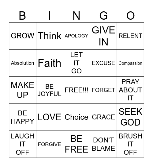FORGIVENESS Bingo Card