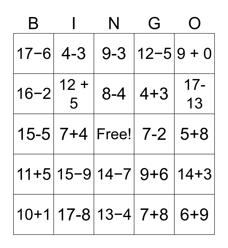 Fluency Test Bingo Card