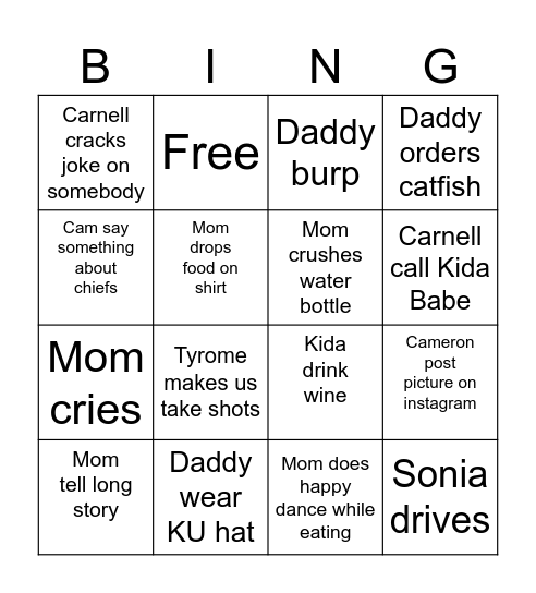 60th Birthday Bingo Card