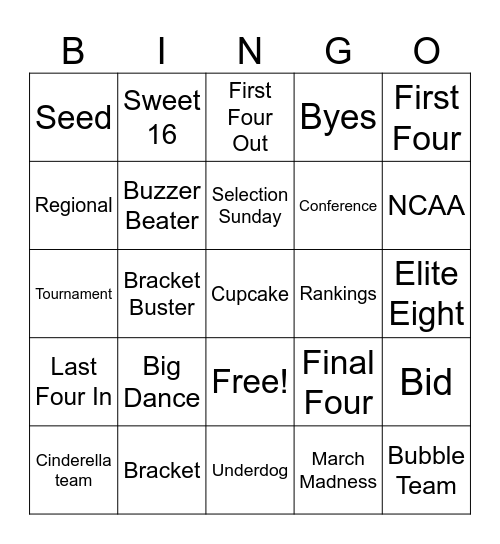 March Madness Bingo Card