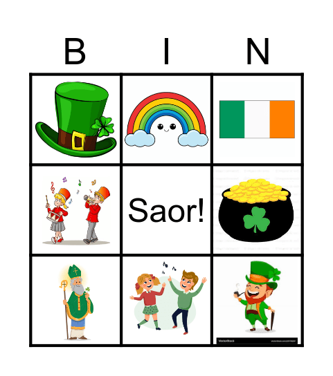 Lá Fhéile Pádraig Bingo Card