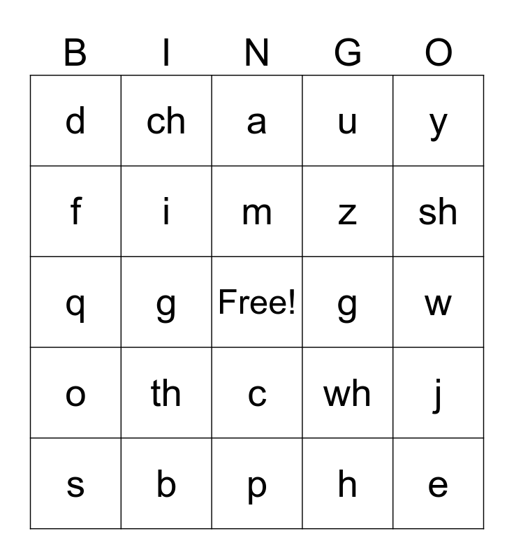 Phoneme and Digraph Bingo Card