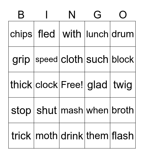 Digraphs and Blends Bingo Card