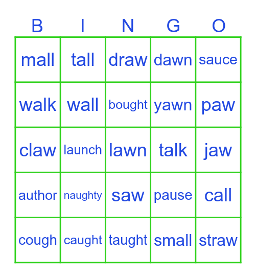 Phonics Vowel Sound /o/ Bingo Card