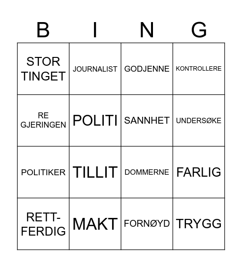 MAKTEN ER DELT I NORGE Bingo Card