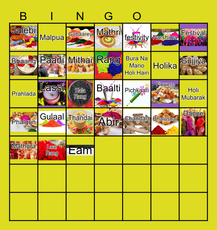 Rangeelo- Holi Bingo Card