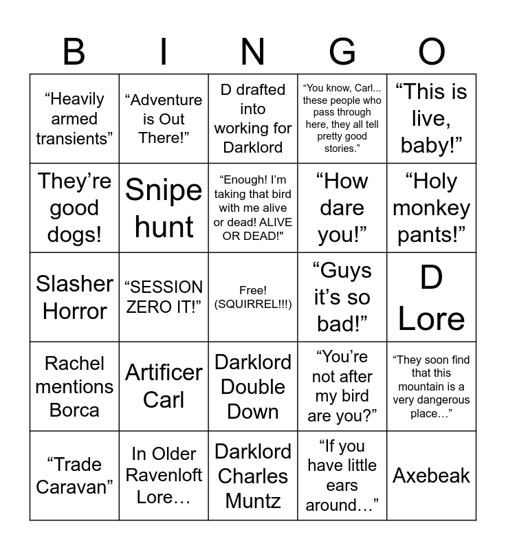 WWoDL: Up Bingo Card
