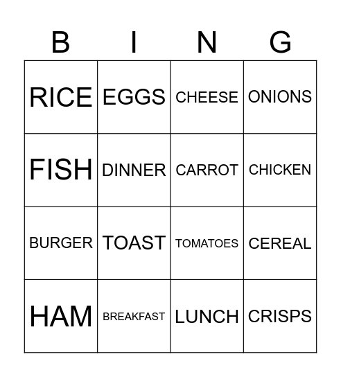 FOOD Bingo Card