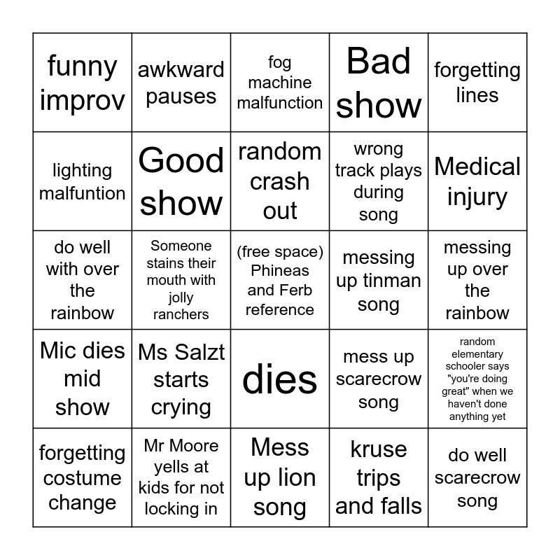 show week bingo of doom ruby cast Bingo Card