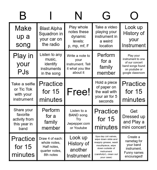 Band Bingo! Bingo Card