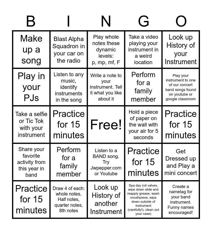 Band Bingo! Bingo Card