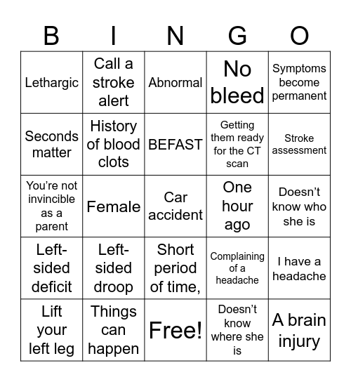 Stroke Bingo Card