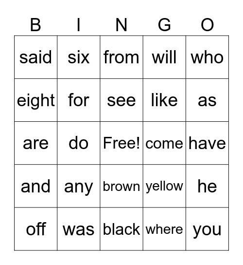 Red Word Bingo Card