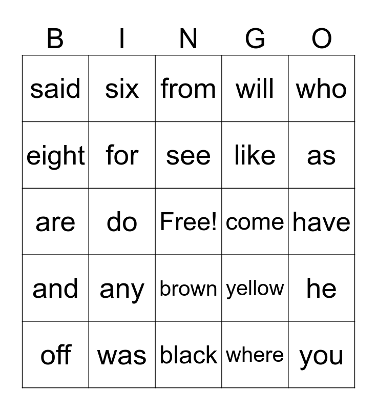 Red Word Bingo Card
