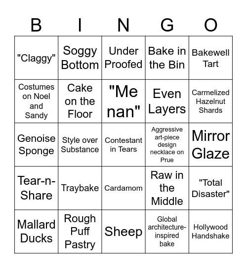 Great British Baking Show Bingo! Bingo Card