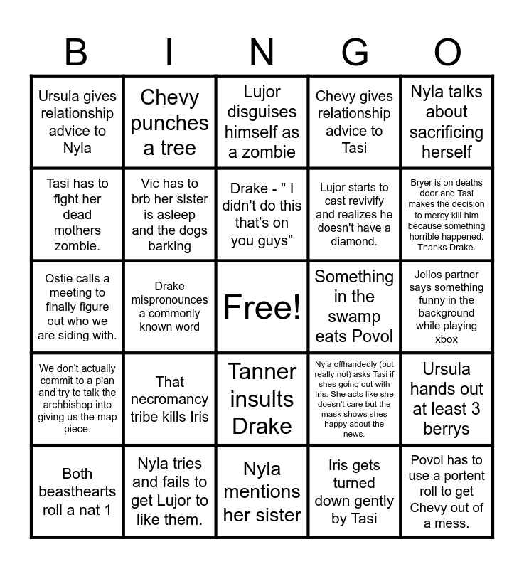 Eldertide Bingo Card