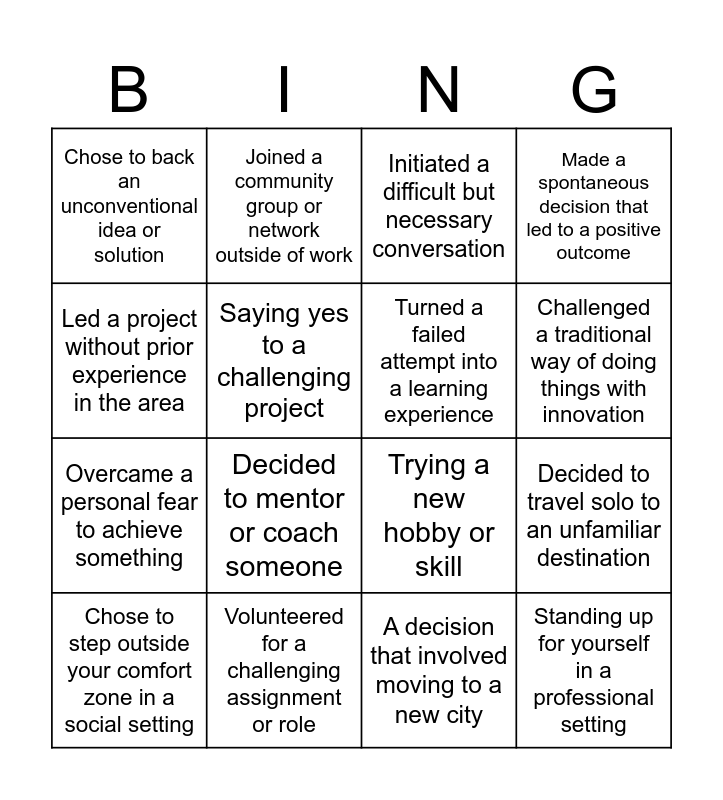 Bold decisions Bingo Card