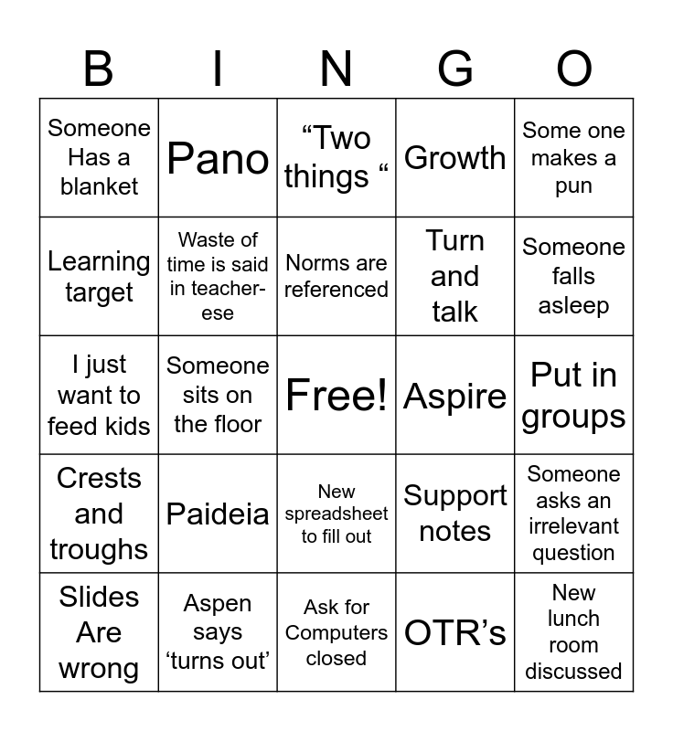 Professional Development Bingo Card