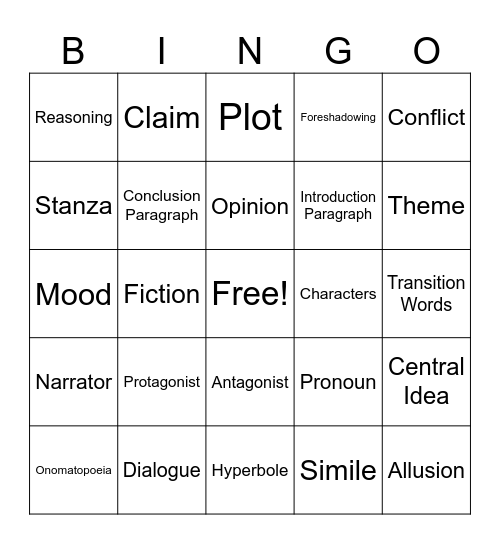 ELA Bingo Card