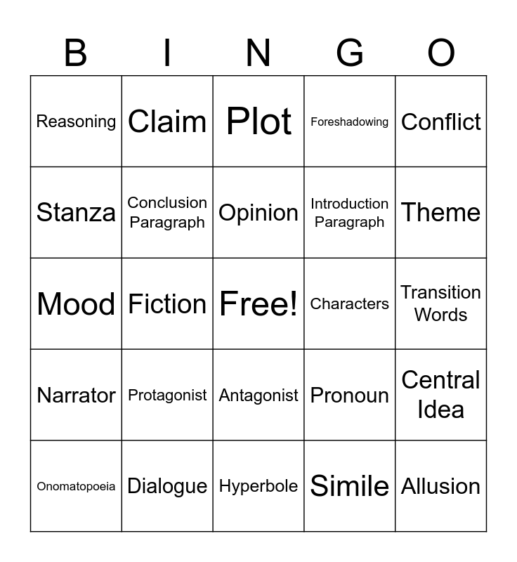 ELA Bingo Card