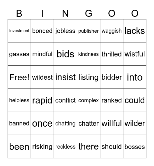 Just Words Unit 6 Bingo Card