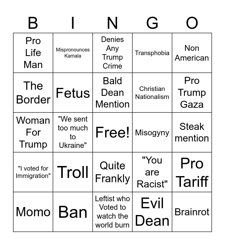 Dean Live Bingo Card