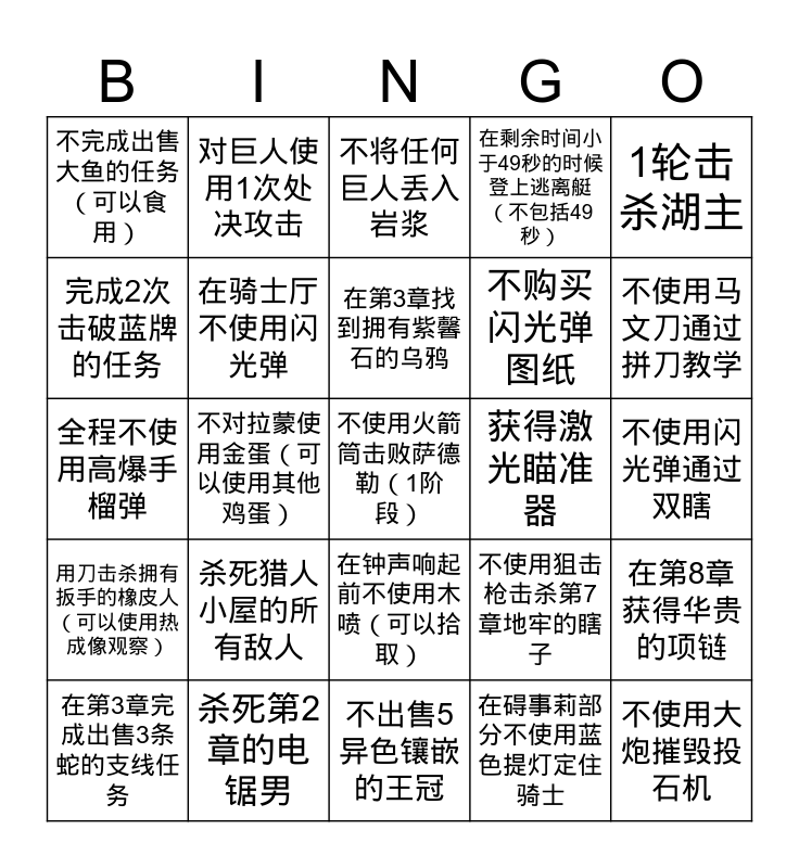 RE4R Bingo SR Bingo Card