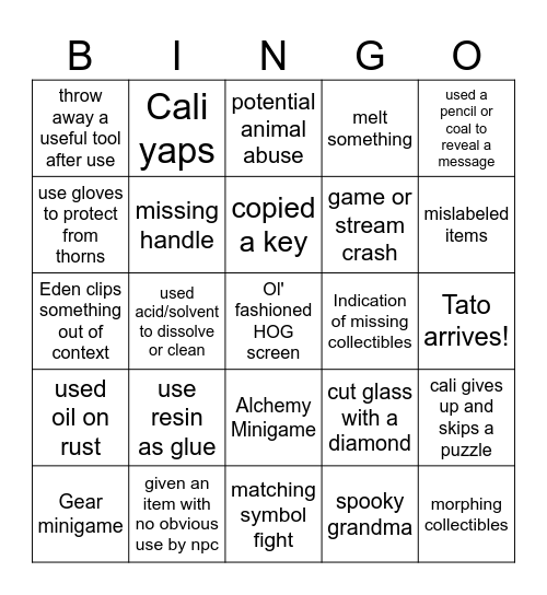 HOG with CalicoTea Bingo Card