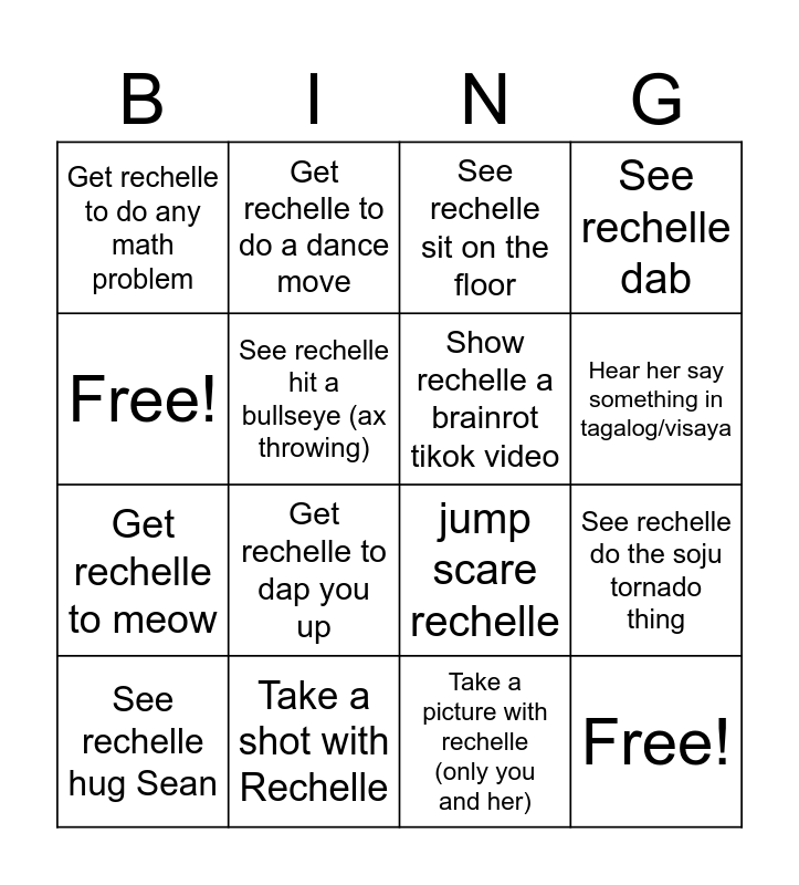 Rechelle Bingo Card