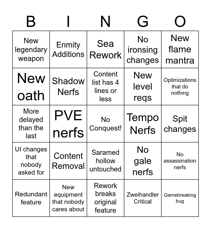 Deepwoken Saturday Biweekly Bingo Card