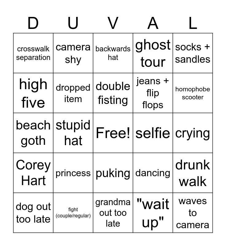 Slop O'Clock Bingo Card