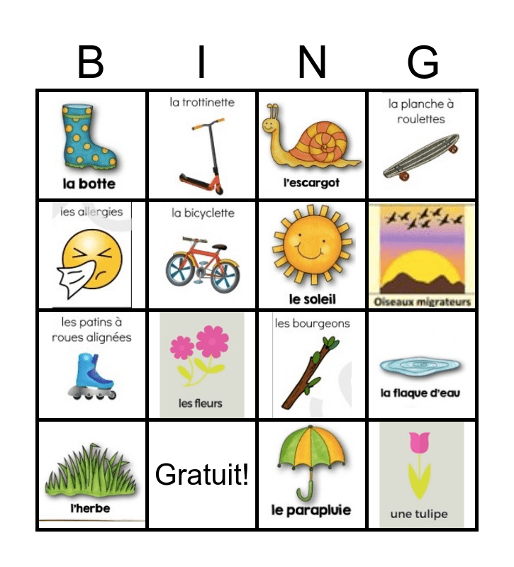Le printemps Bingo Card